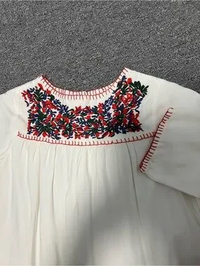 petit nez | Dresses | Girls Cream Embroidered Yoke Casual Dress With ...